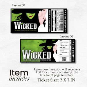 Printable Wicked Broadway Surprise Ticket, Wicked Musical Collectible ...