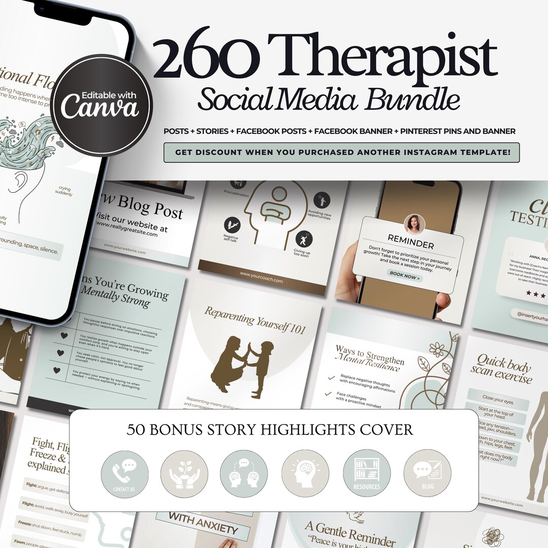 Therapist Instagram Templates, Psychologist Social Media, Mental Health ...