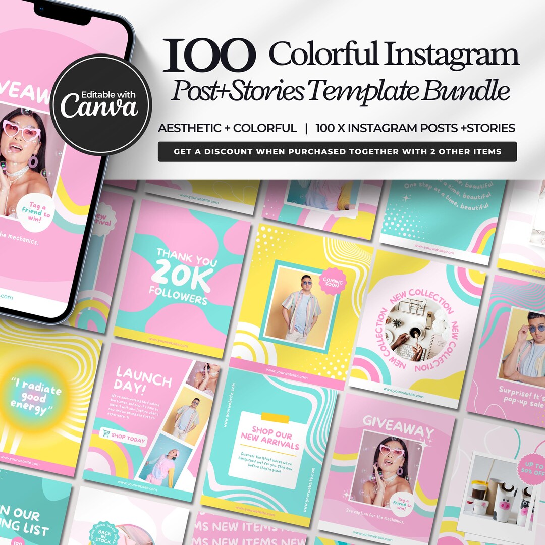 Colorful Instagram Post Templates Canva, Rainbow Insta Feed, Social ...