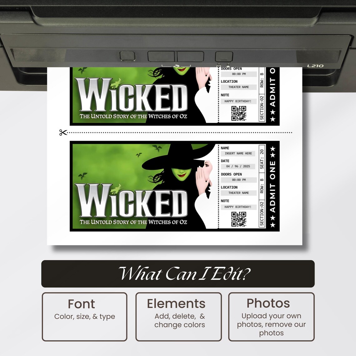 Printable Wicked Broadway Surprise Ticket, Wicked Musical Collectible ...