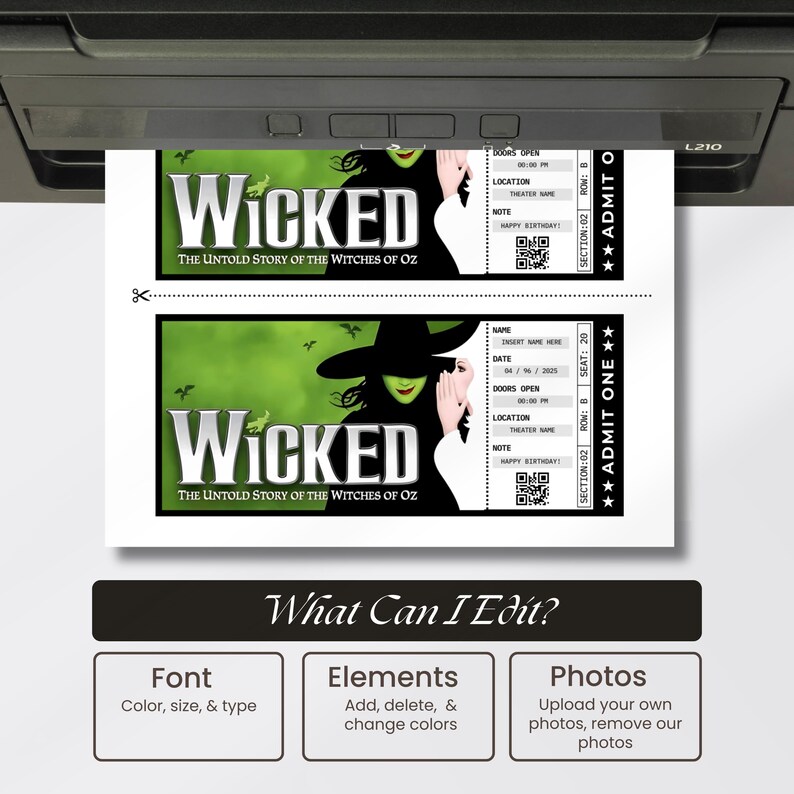 Printable Wicked Broadway Surprise Ticket, Wicked Musical Collectible ...