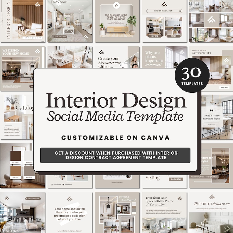Interior Design Instagram Post Templates, Interior Decoration Posts and ...