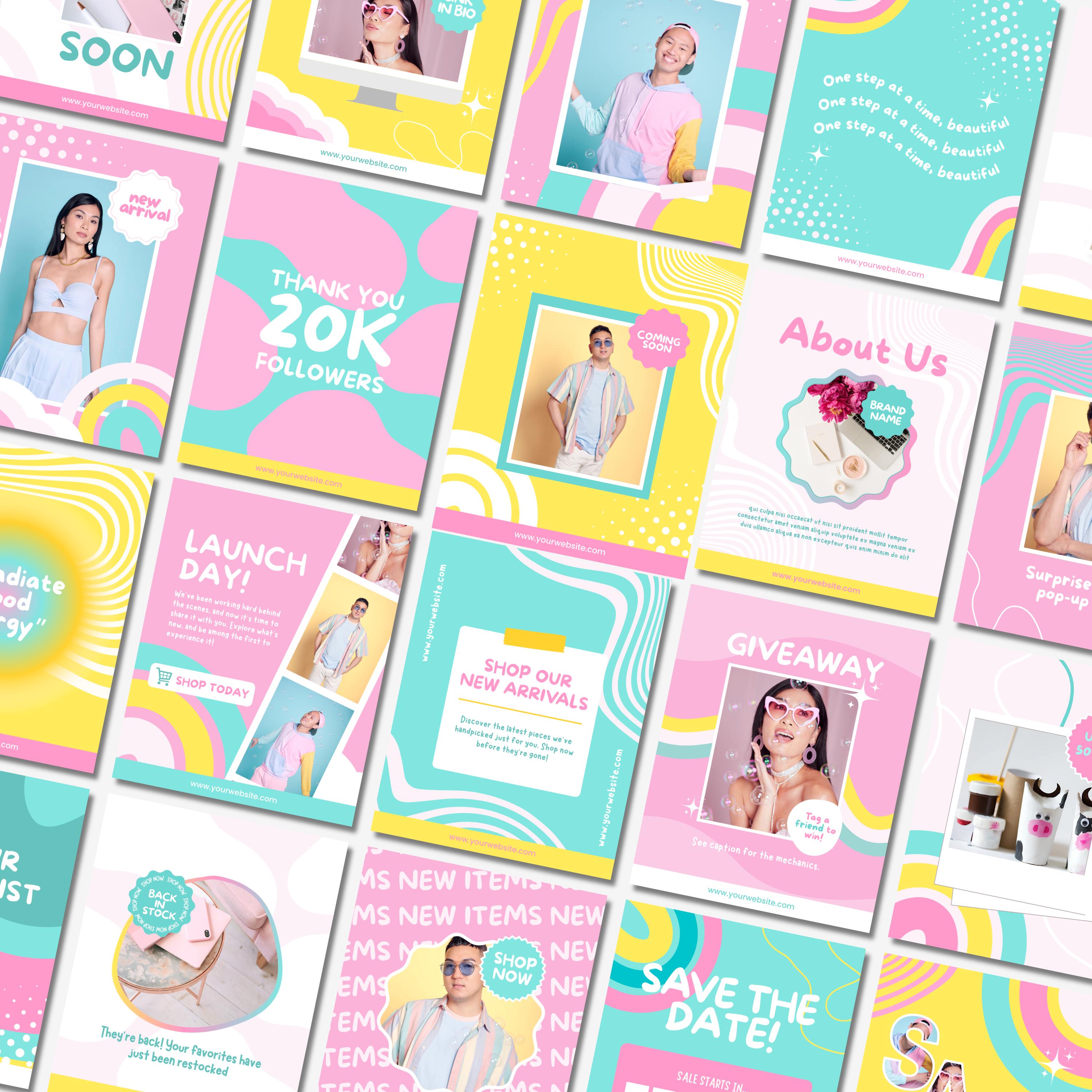 Colorful Instagram Post Templates Canva, Rainbow Insta Feed, Social ...