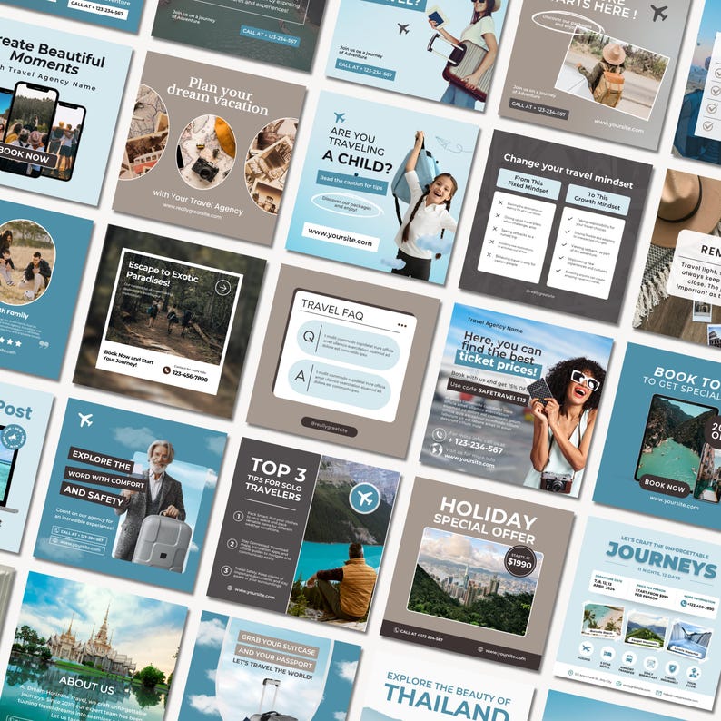 Travel Instagram Bundle Templates, Travel Agent Social Media, Instagram ...
