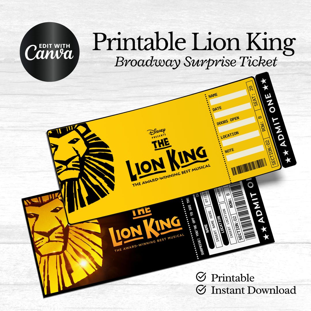 Printable Lion King Broadway Surprise Ticket, Lion King Musical ...