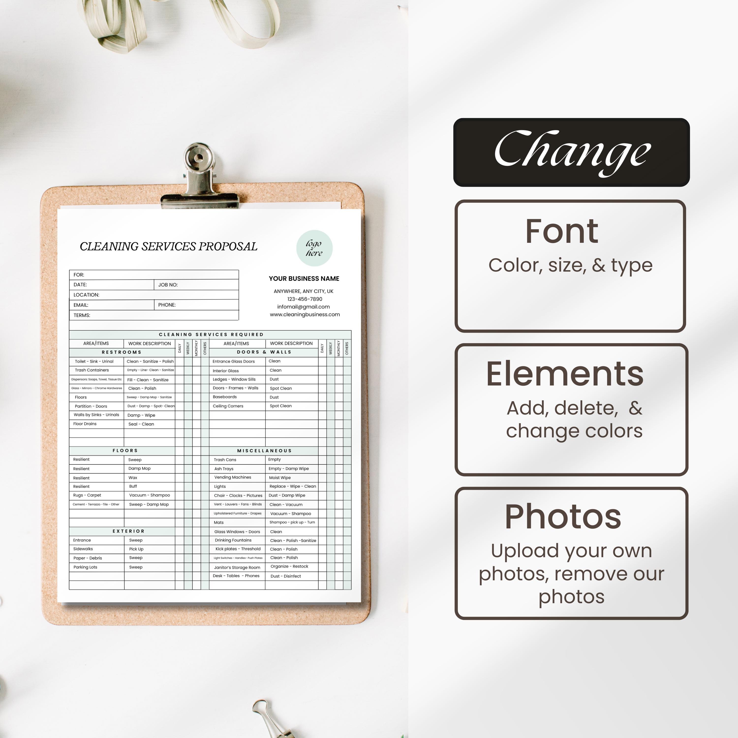 Cleaning Business Forms, Editable Cleaning Contract, Cleaning Checklist ...
