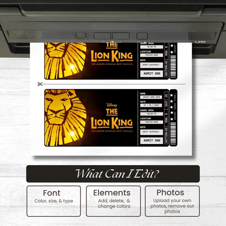 Printable Lion King Broadway Surprise Ticket, Lion King Musical ...