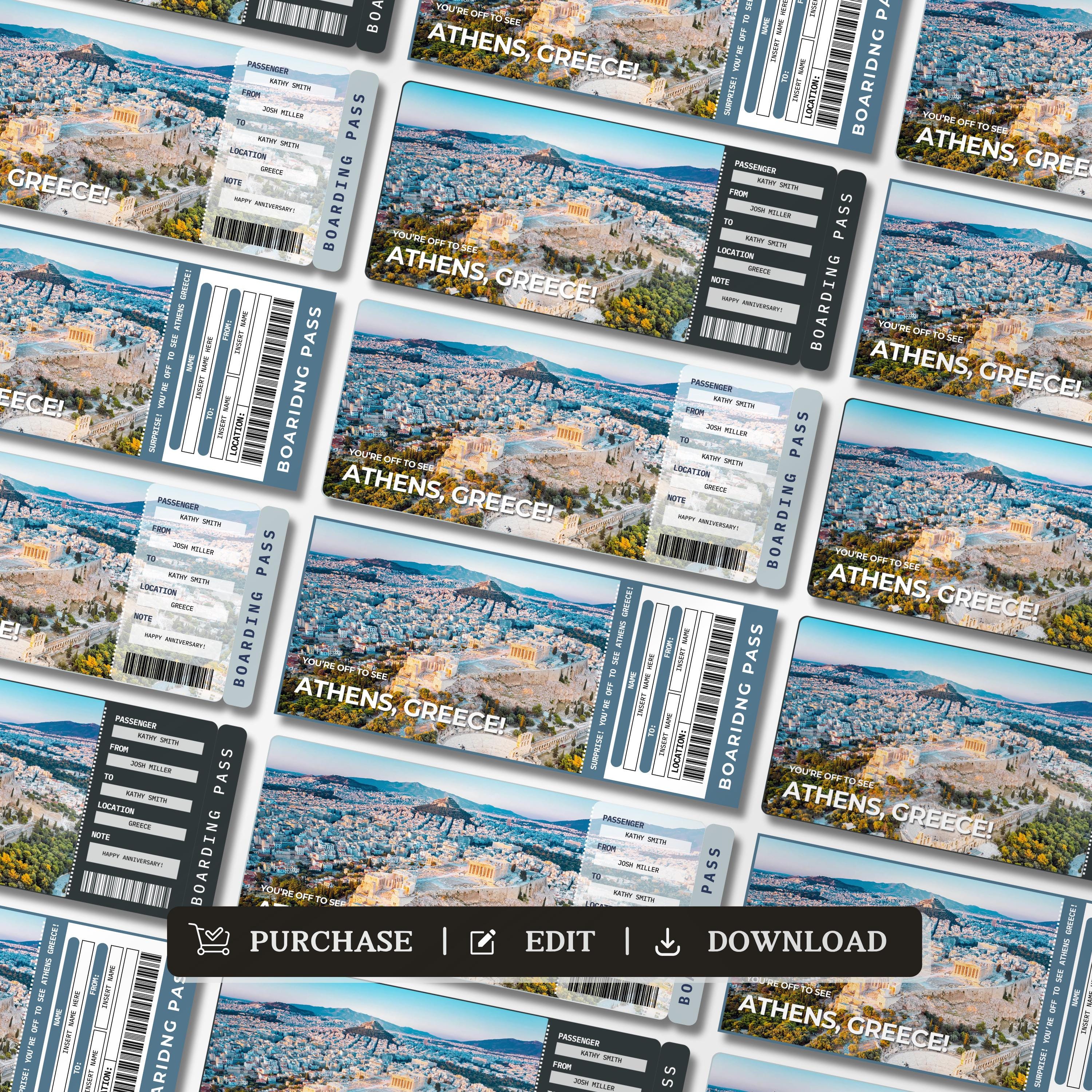 Printable GREECE Surprise Trip Gift Ticket, Boarding Pass, Printable ...