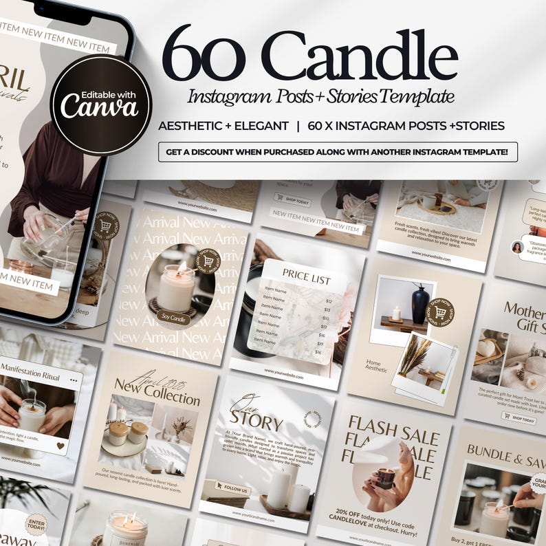 60 Candle Instagram Post Template | Social Media Bundle Candle ...