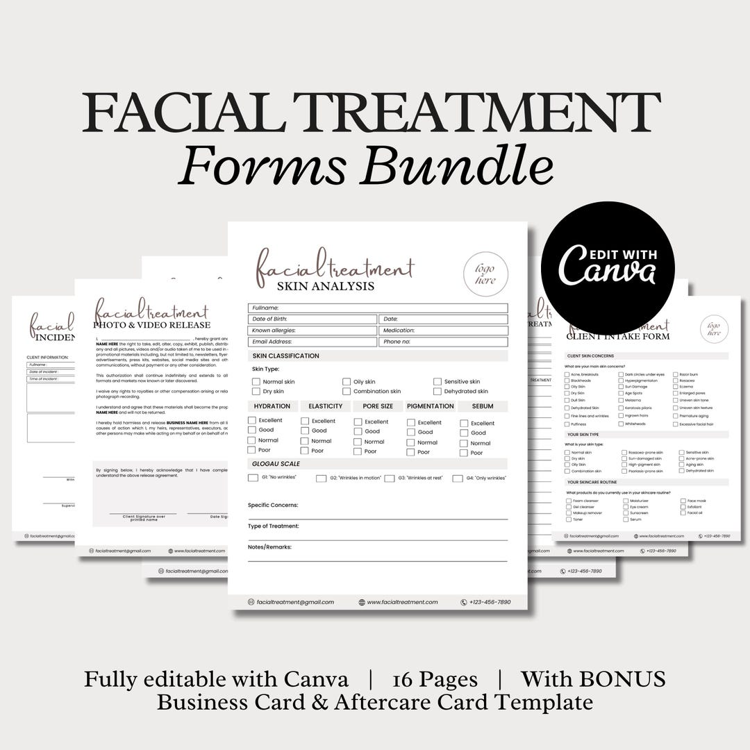 Facial Treatment Forms | Editable Esthetician Templates | Printable ...