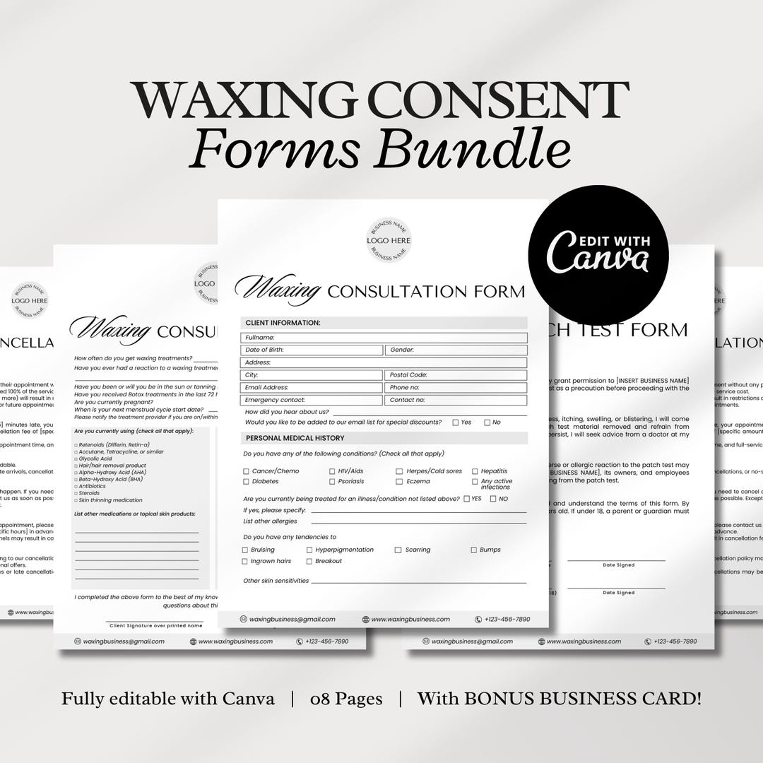 Waxing Consent Forms Bundle, Waxing Treatment Templates, Waxing ...