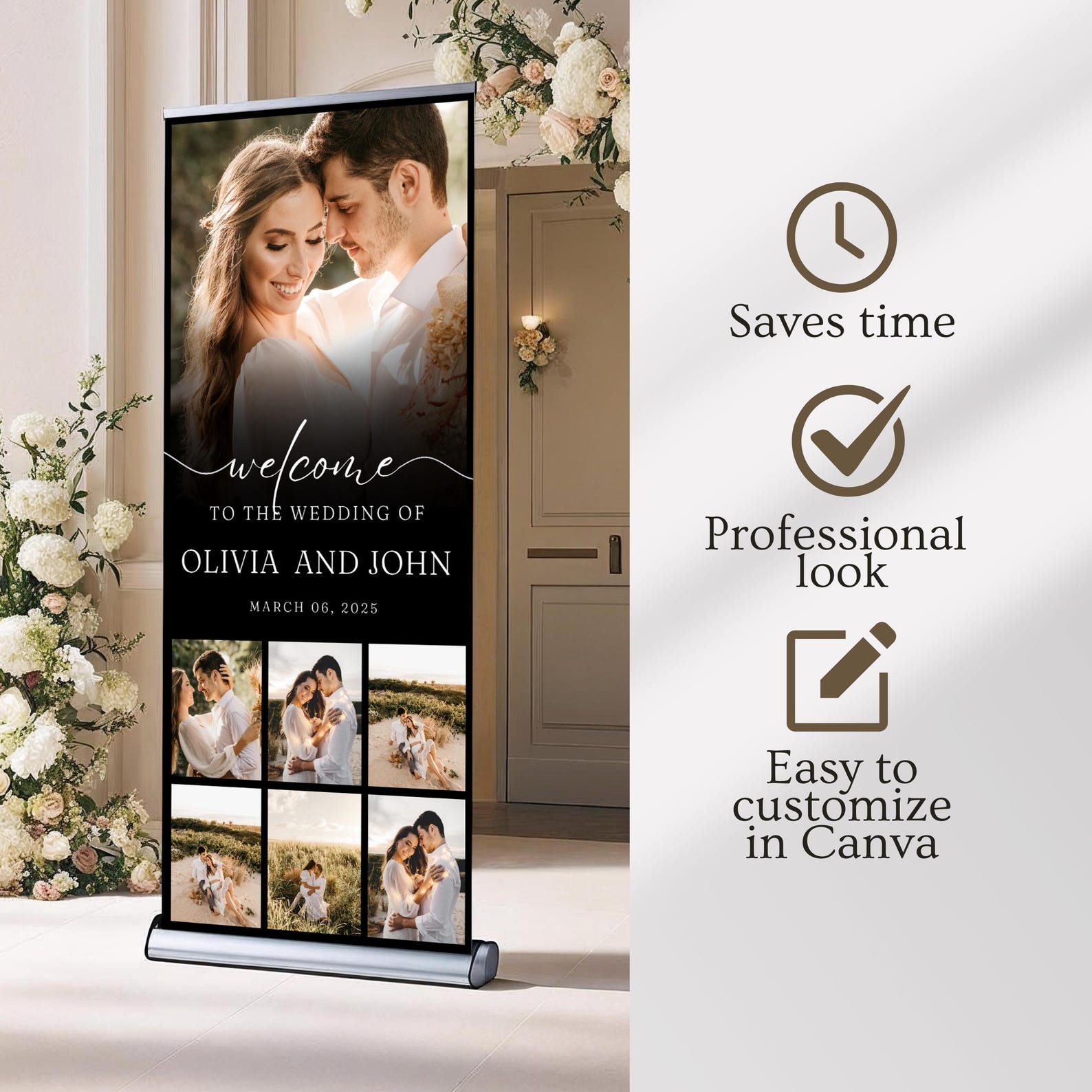 Wedding Retractable Banner, Welcome Romantic Style, Roll up Banner ...