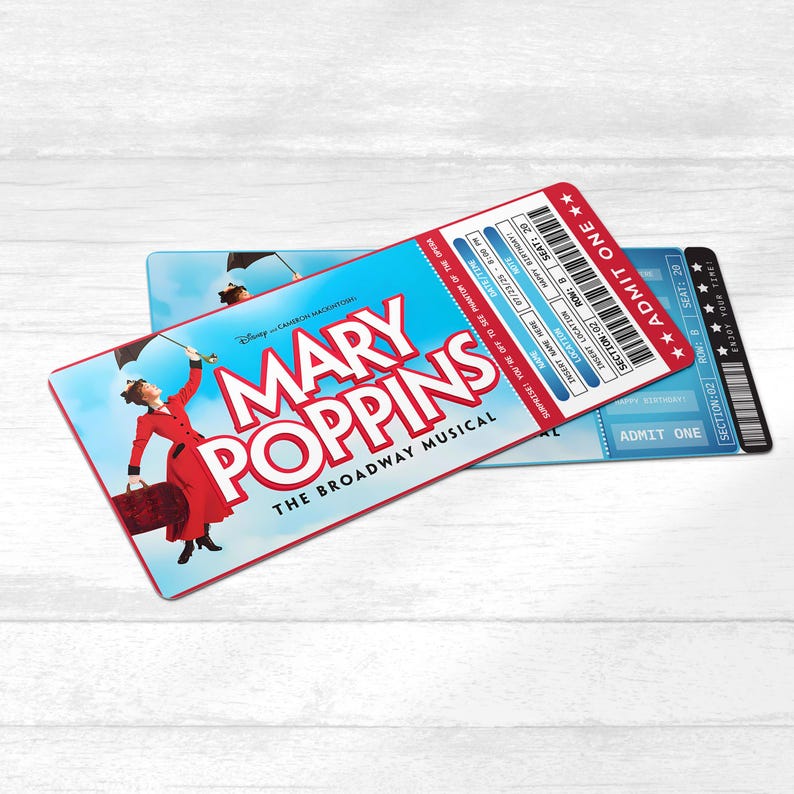 Printable Mary Poppins Musical Theatre Ticket | Personalized Gift ...