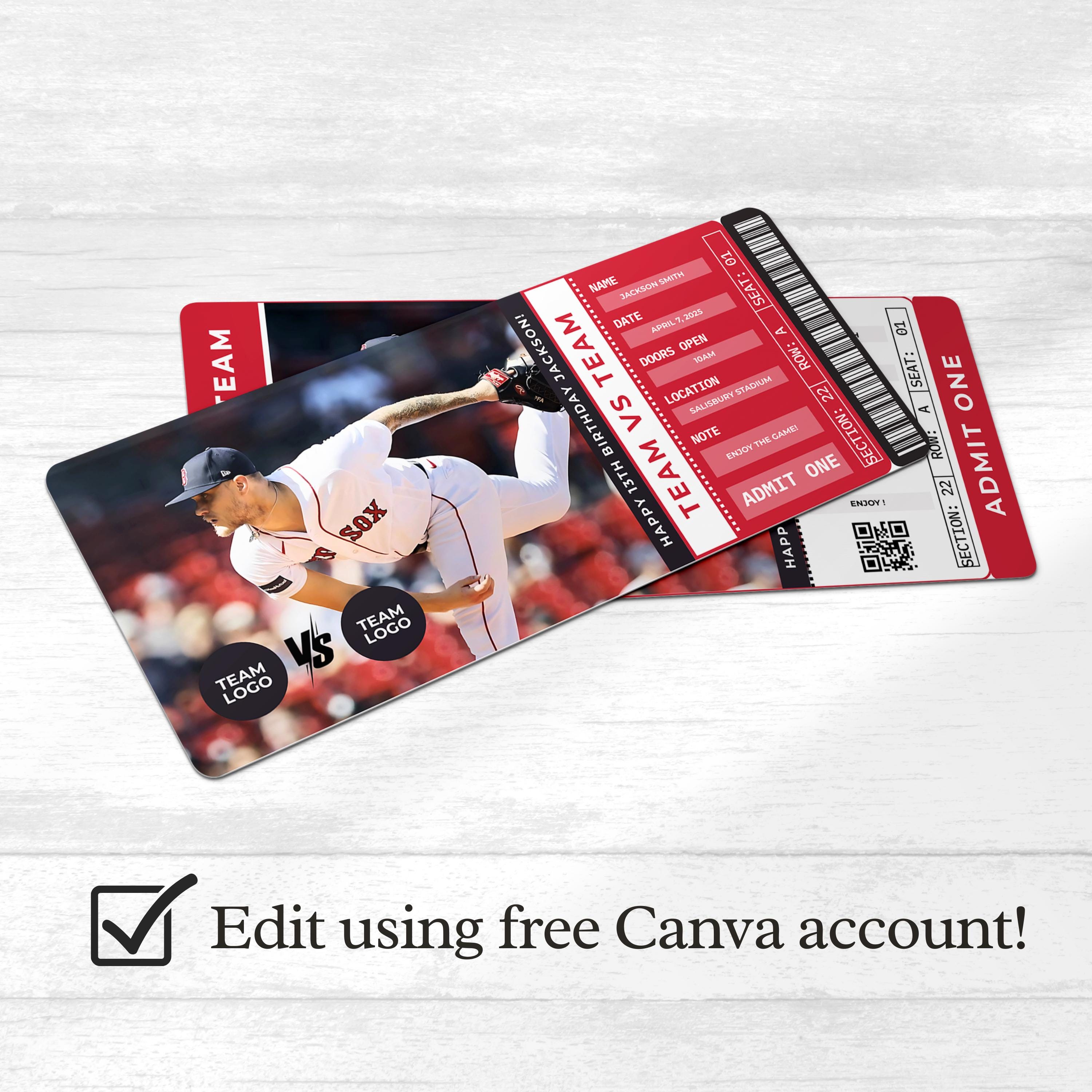 Editable Baseball Ticket Template, Custom Fake Baseball Ticket Template ...