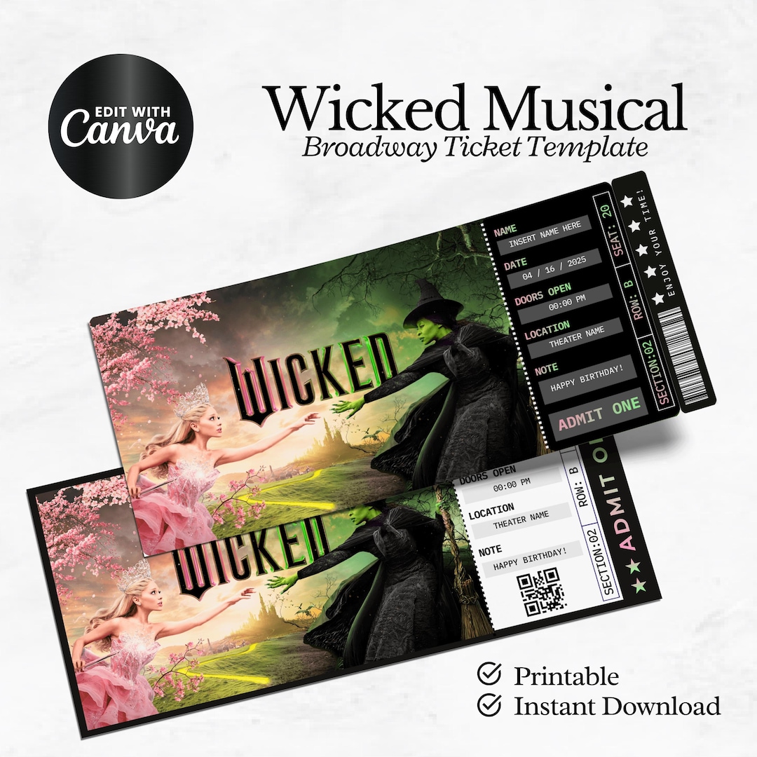 Printable Wicked Musical Broadway Surprise Ticket, Wicked Collectible ...
