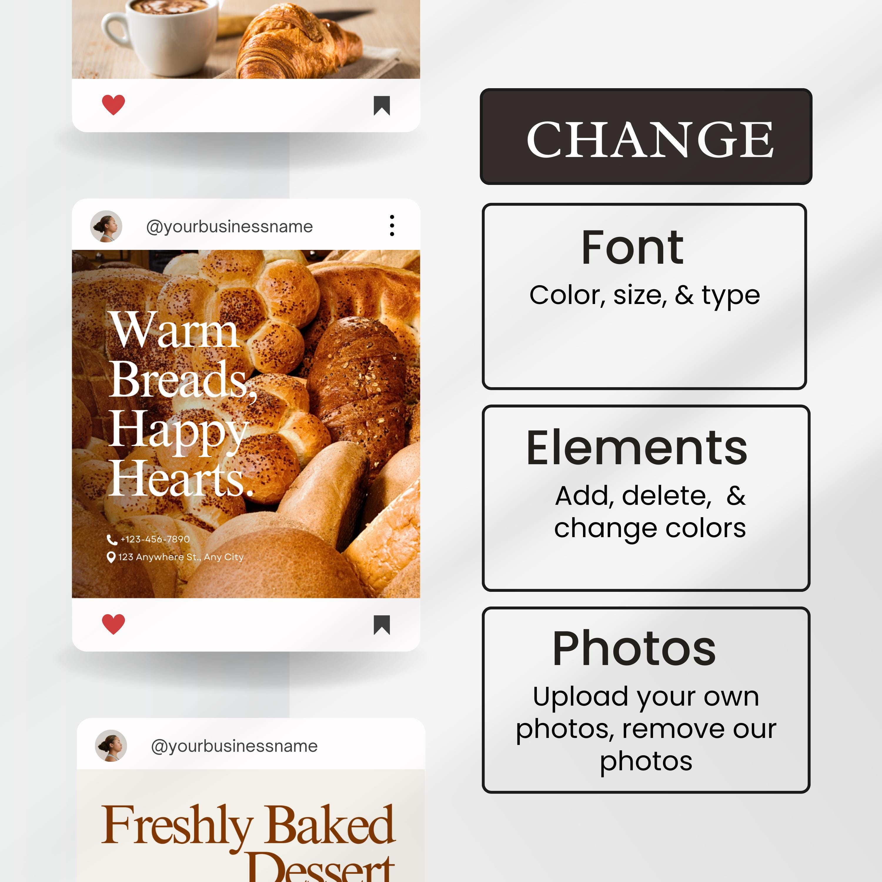 Bakery Instagram Templates, Cafe Instagram Template, Cake Shop, Bakery ...