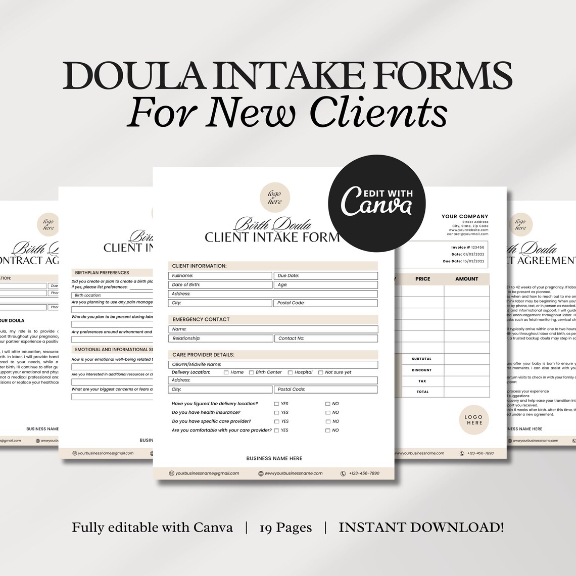 Birth Doula Intake Forms Bundle for New Client, New Client Intake Forms ...