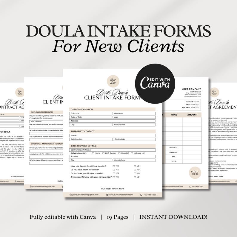 Birth Doula Intake Forms Bundle for New Client, New Client Intake Forms ...