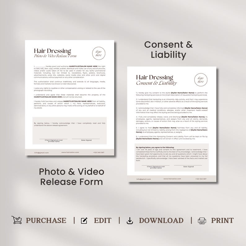 Hairdressing Client Intake Forms Bundle, Editable Hairstyling Informed ...