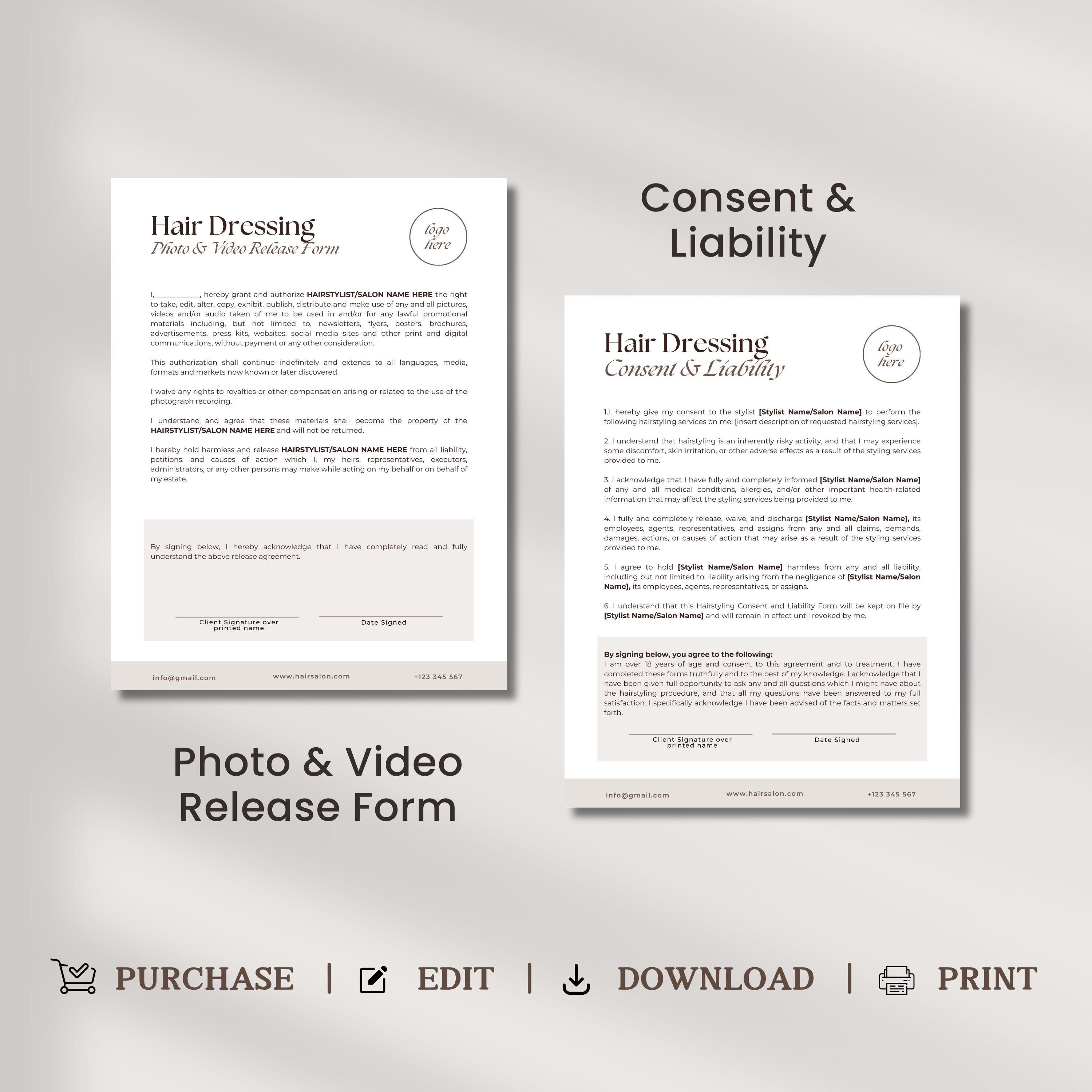 Hairdressing Client Intake Forms Bundle, Editable Hairstyling Informed ...
