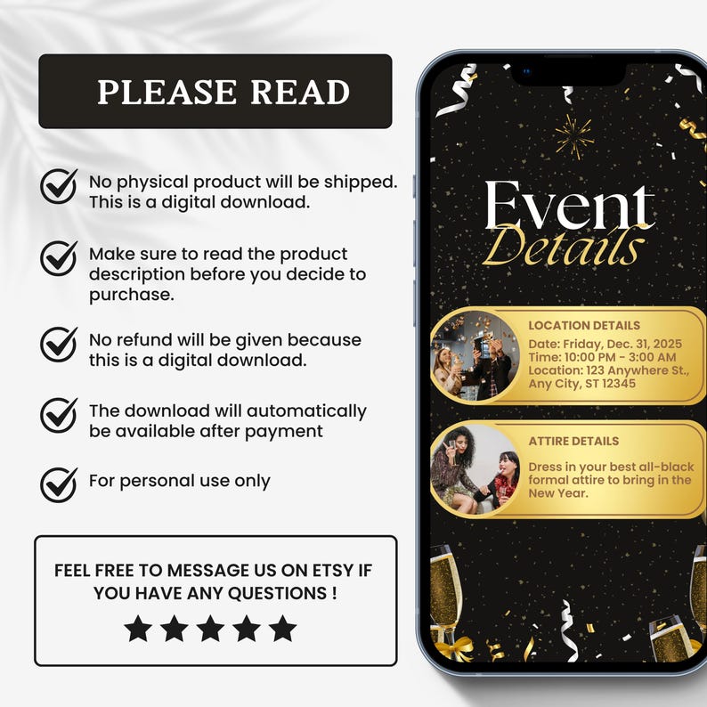 Editable New Year Eve Party Invitation Template, Annual Holiday Party ...