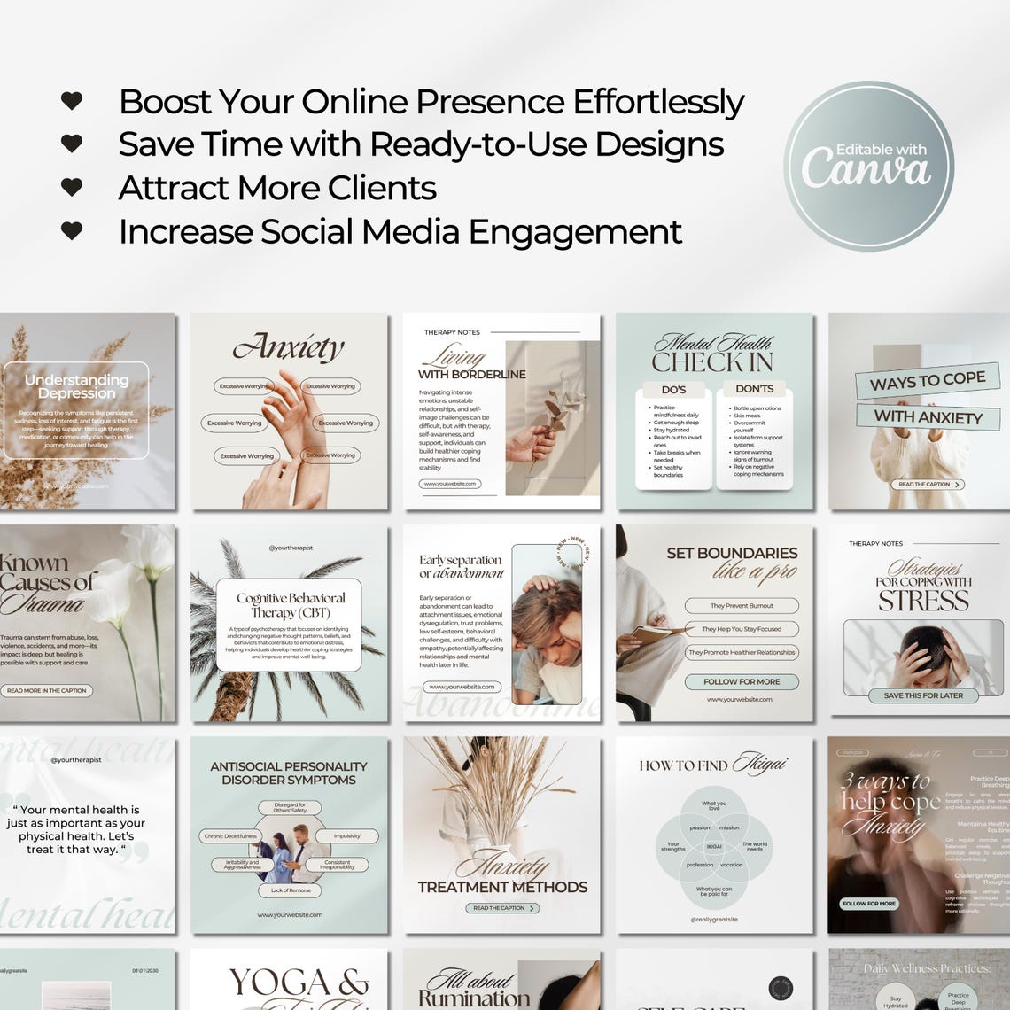 Therapist Instagram Templates, Psychologist Social Media, Mental Health ...