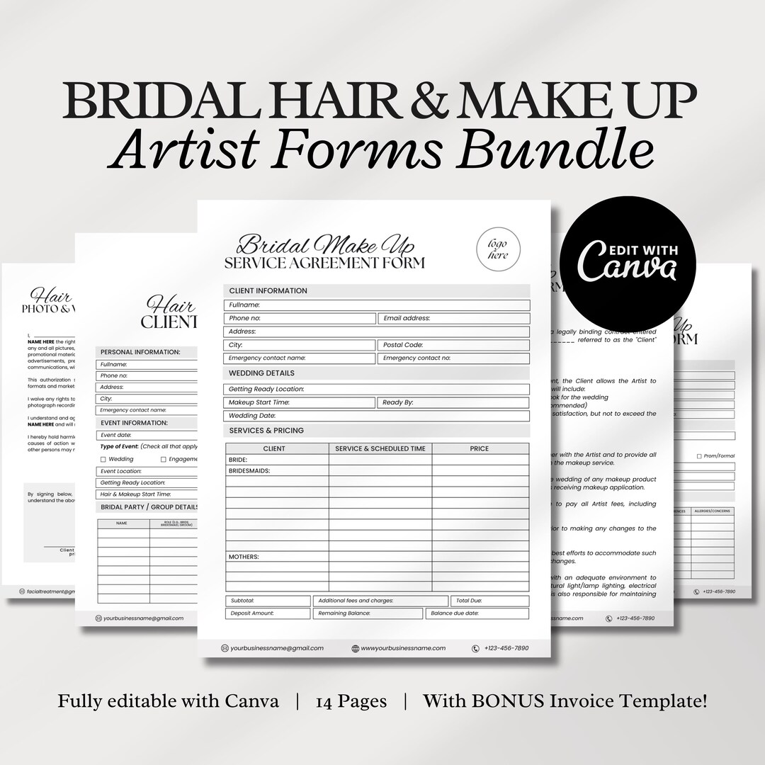 Wedding Hair and Makeup Forms, Bridal Makeup Artist Contract, Bridal ...
