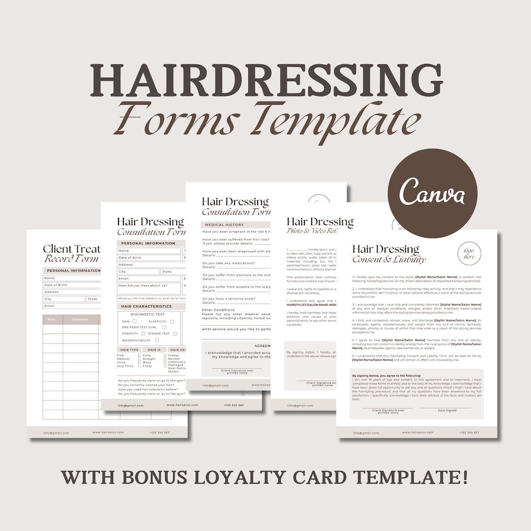 Hairdressing Client Intake Forms Bundle, Editable Hairstyling Informed ...