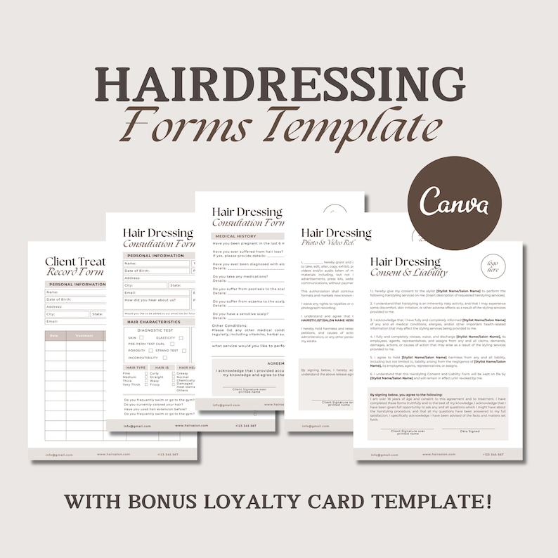 Hairdressing Client Intake Forms Bundle, Editable Hairstyling Informed ...