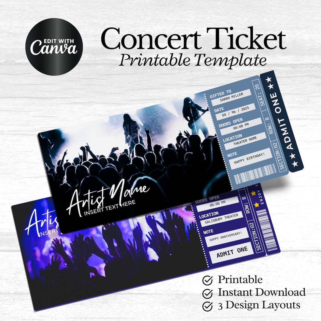 Editable Concert Ticket Template, DIY Event Ticket, Surprise Gift ...