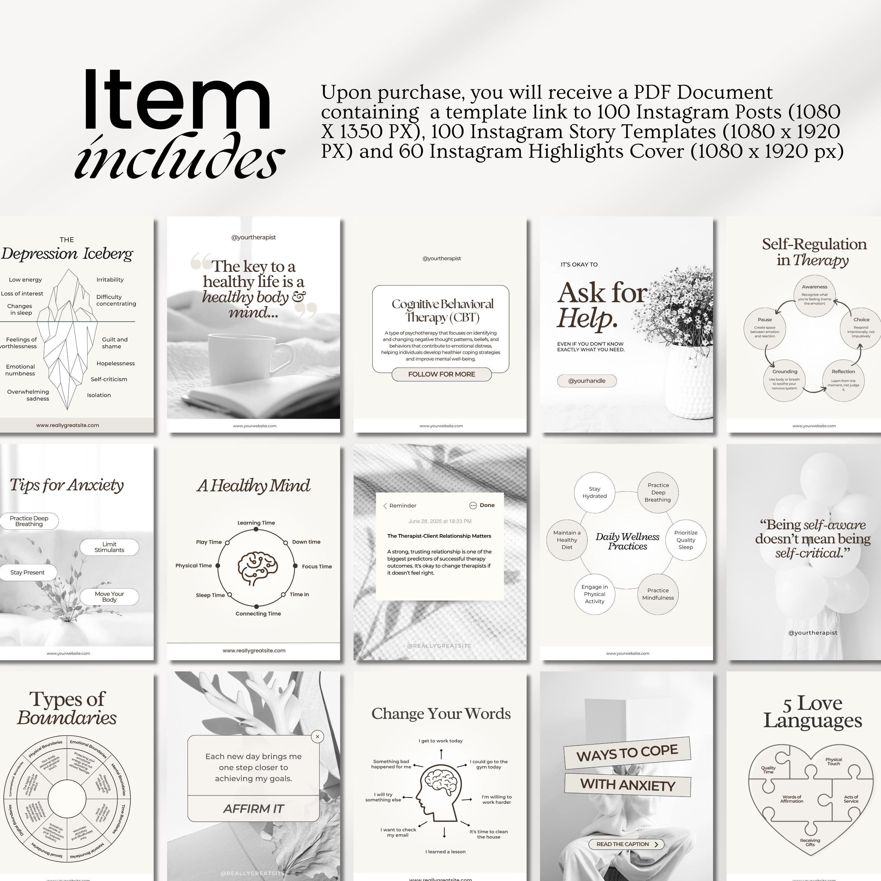 Therapist Instagram Templates, Psychologist Social Media, Mental Health ...