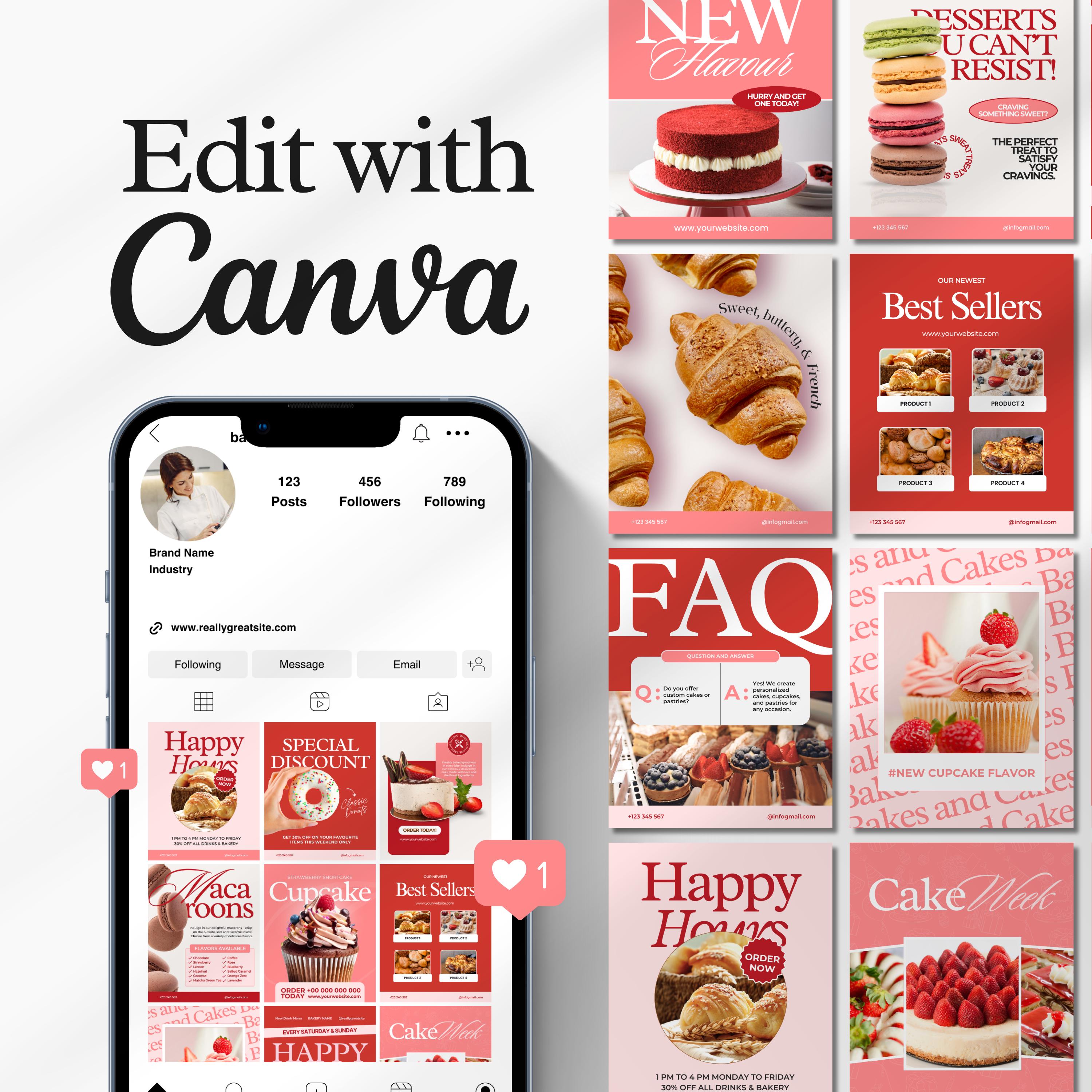 Bakery Instagram Templates, Cafe Instagram Template, Cake Shop, Bakery ...