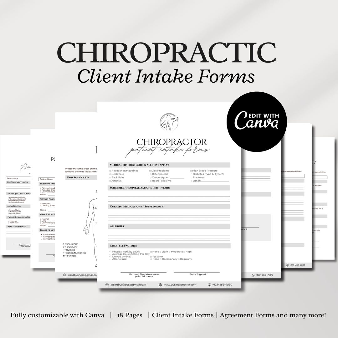 Chiropractic Client Intake Form PDF | Editable Chiropractic Consent ...