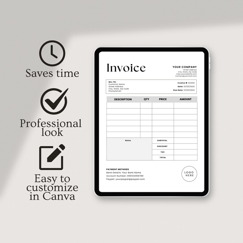Small Business Invoice Editable, Minimalist Invoice Template Word ...