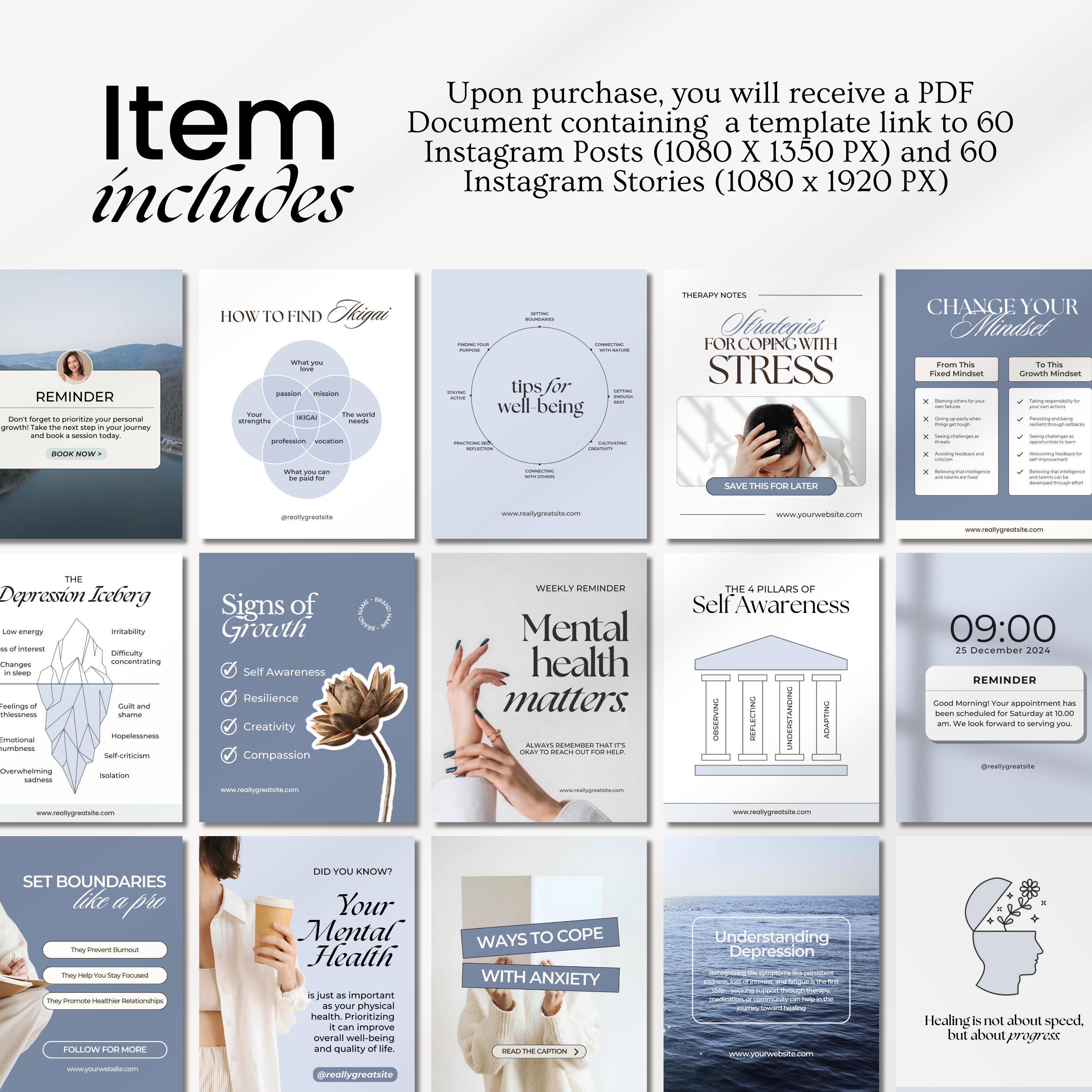 Therapist Instagram Templates, Psychologist Social Media, Mental Health ...