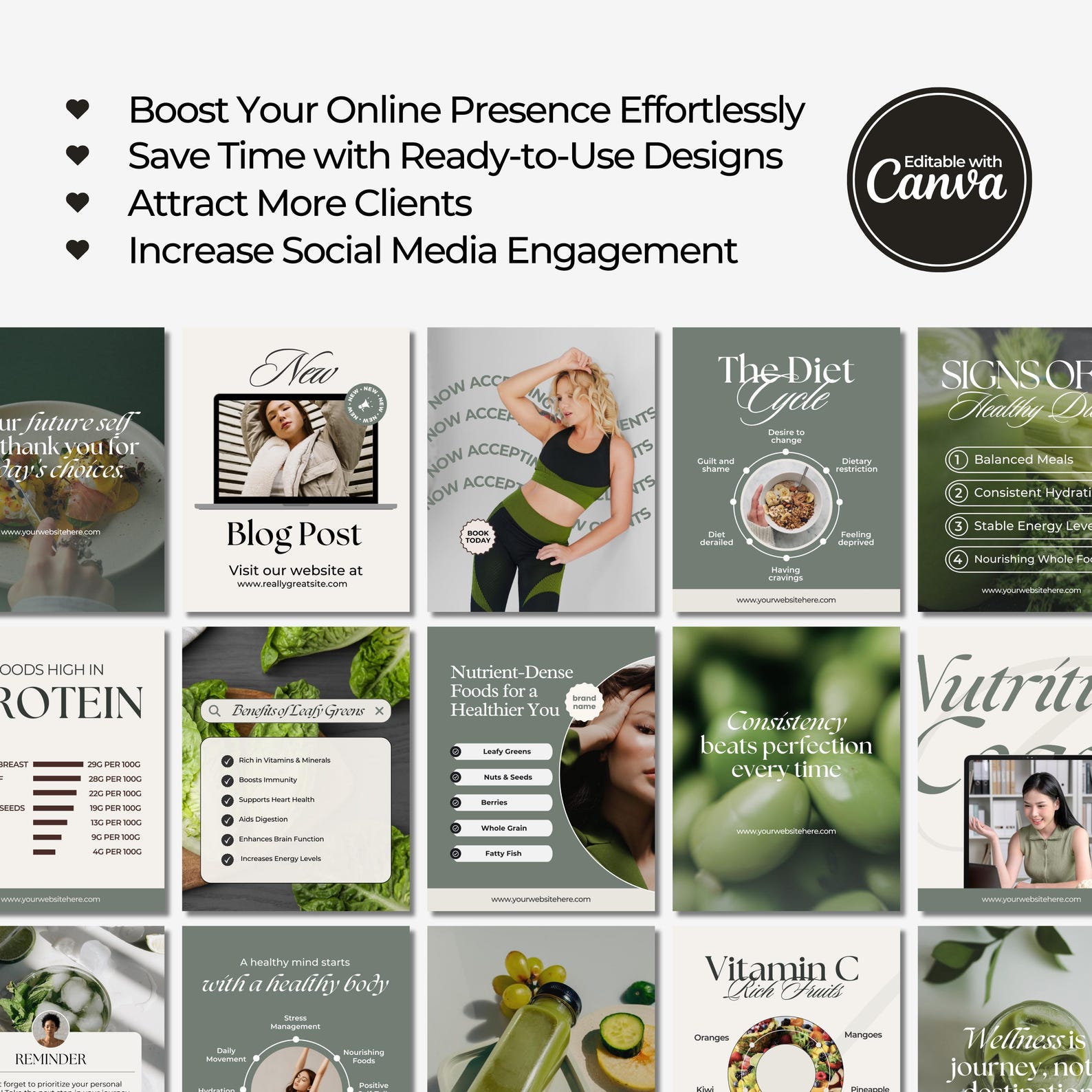 80 Nutrition Coach Instagram Post Templates | Wellness Templates ...