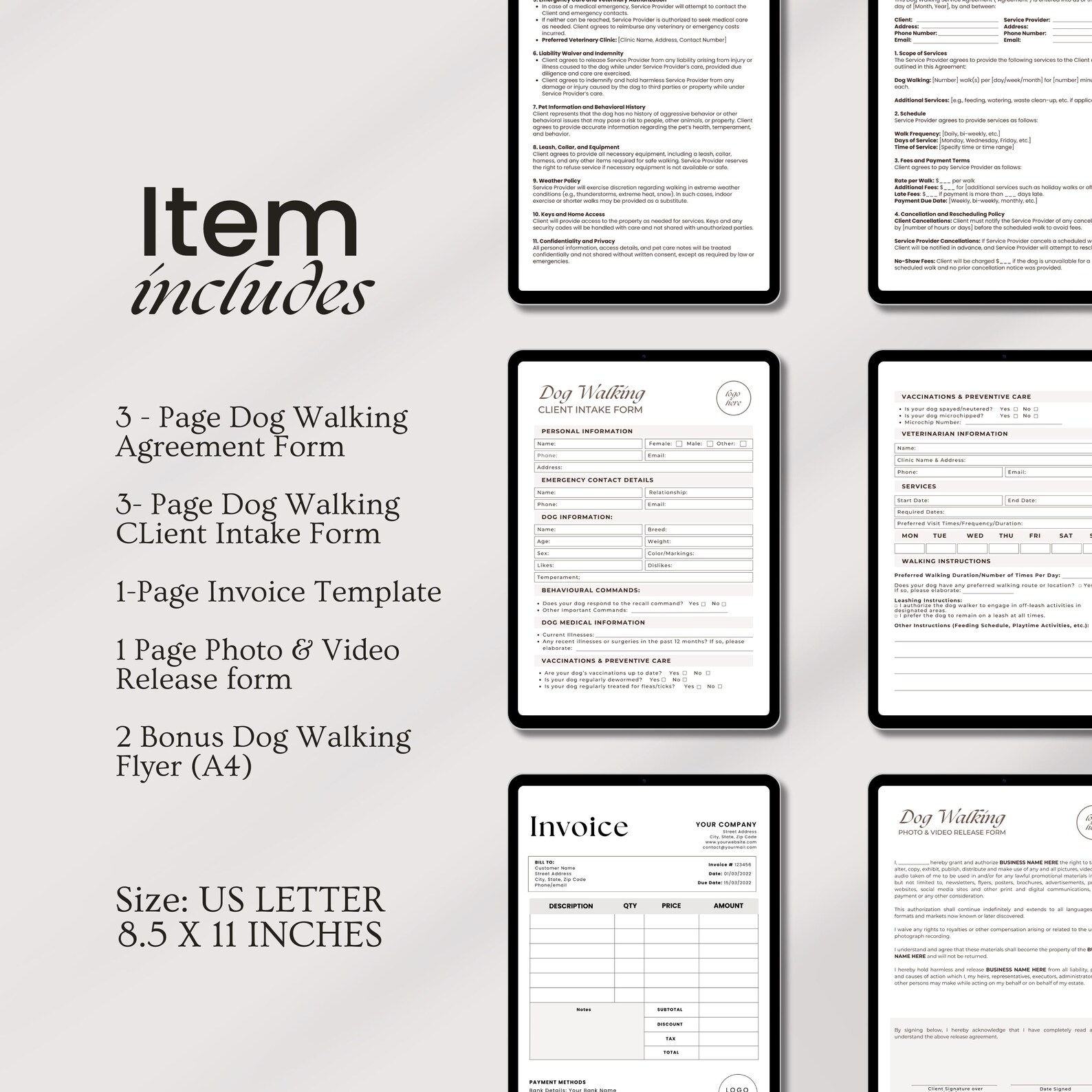Dog Walking Service Agreement/contract Template, Editable & Printable ...