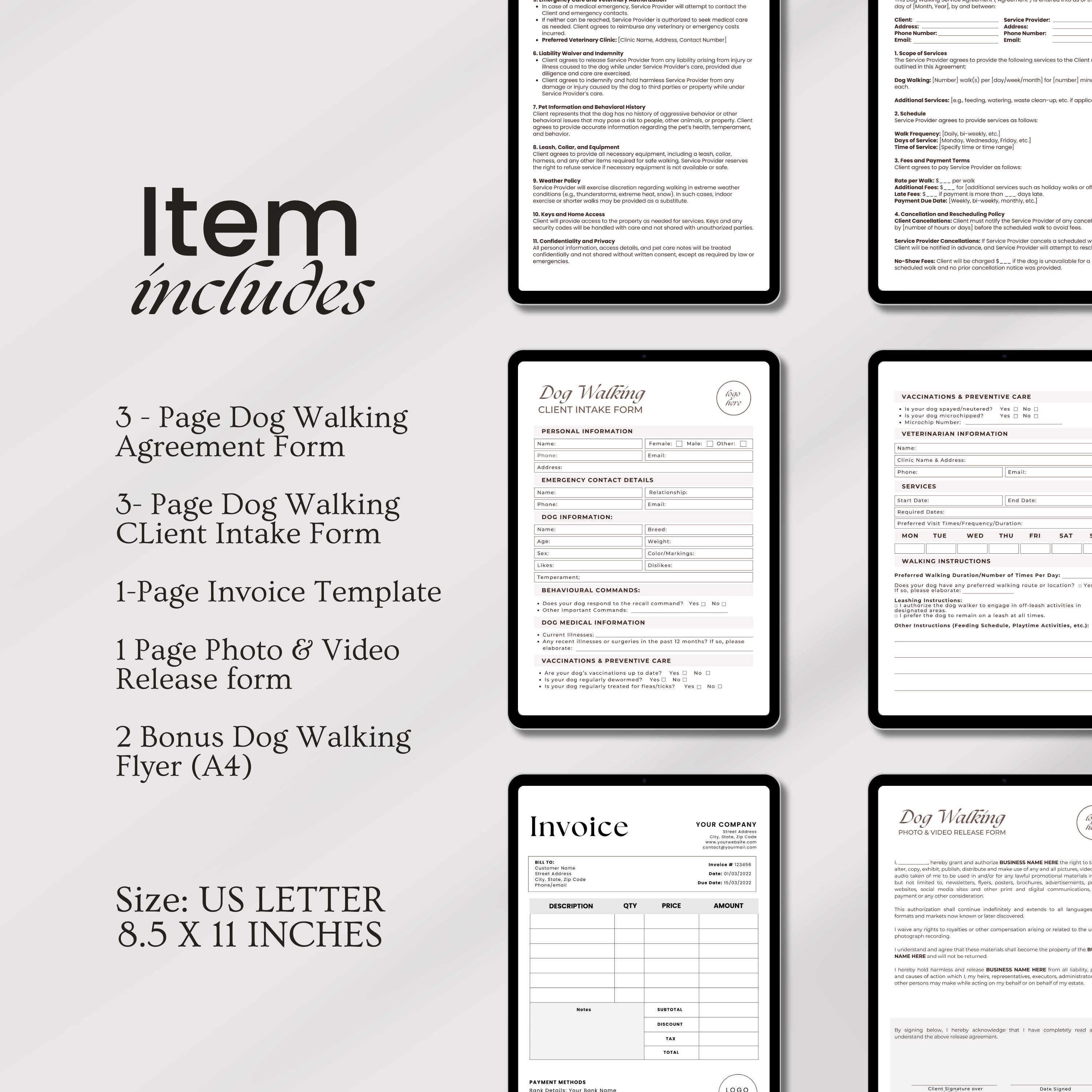 Dog Walking Service Agreement/contract Template, Editable & Printable ...