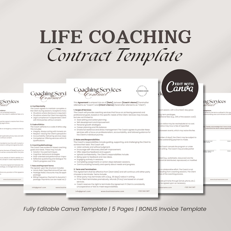 Life Coaching Contract Template, Life Coach Agreement, Mentoring ...