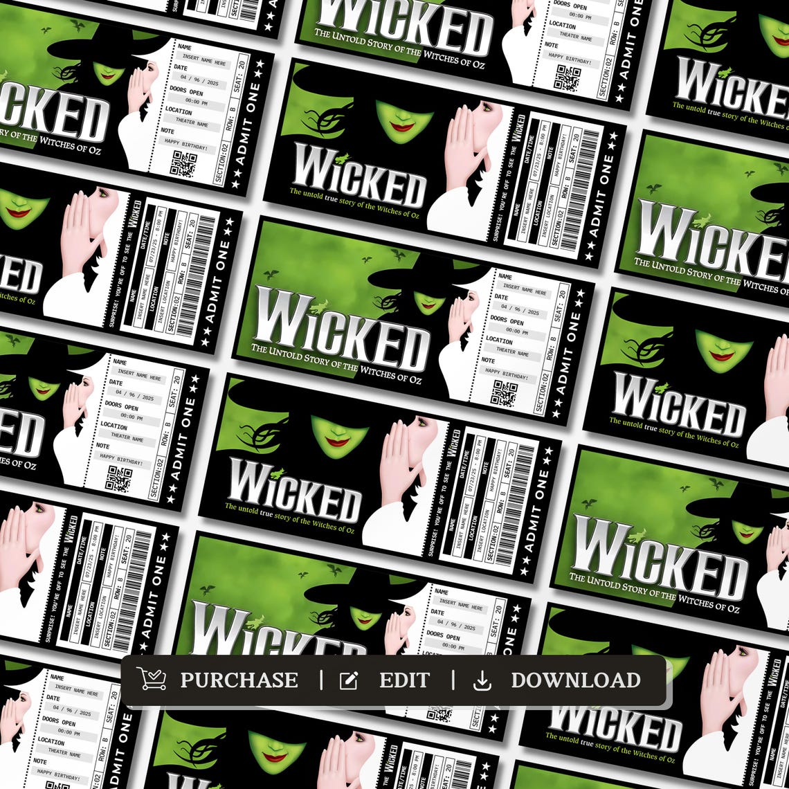 Printable Wicked Broadway Surprise Ticket, Wicked Musical Collectible ...