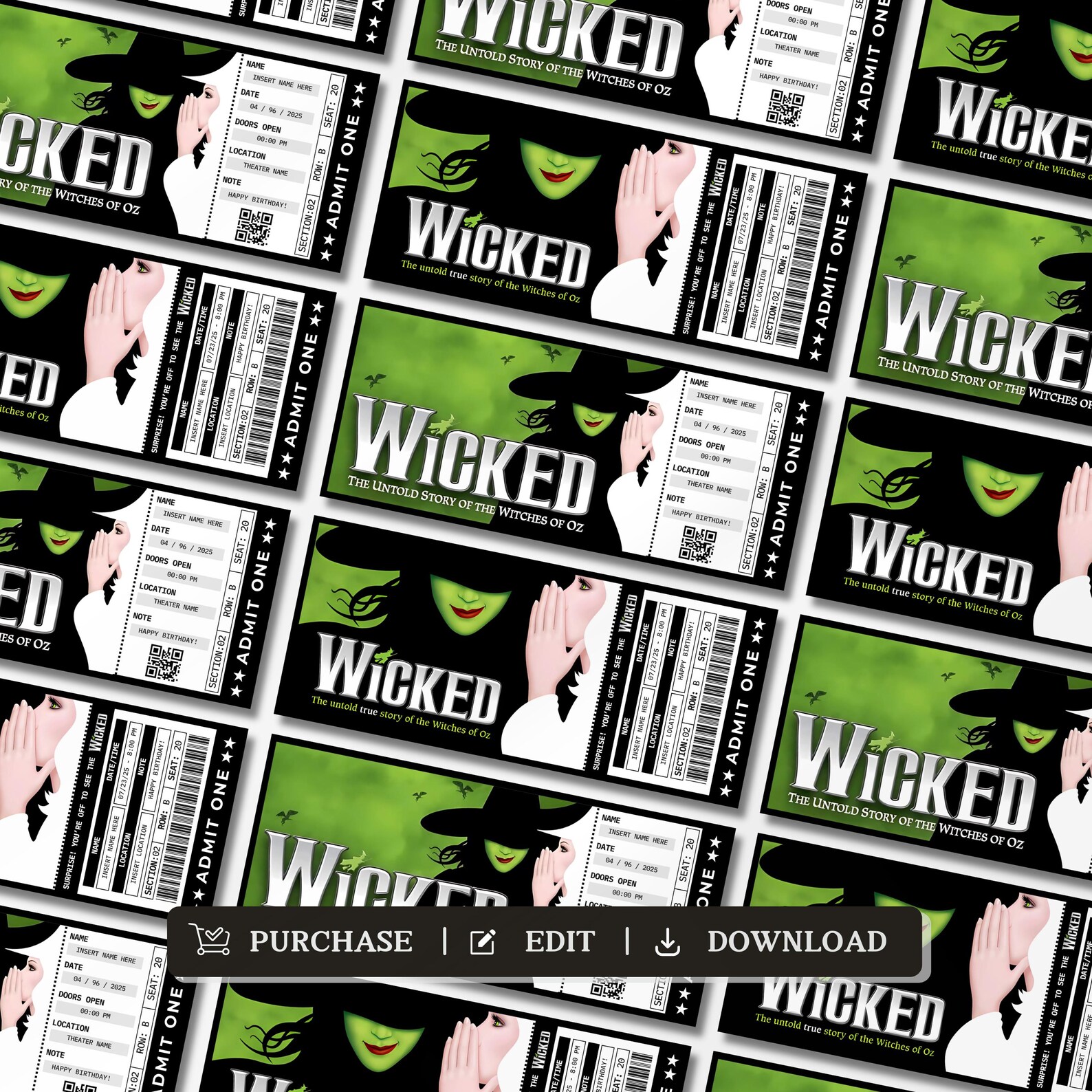 Printable Wicked Broadway Surprise Ticket, Wicked Musical Collectible ...
