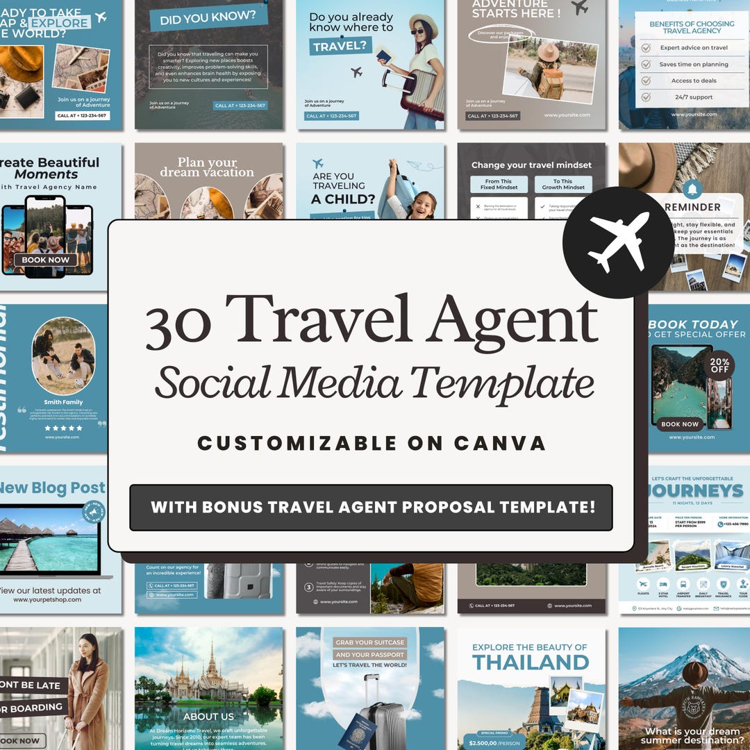 Travel Instagram Bundle Templates, Travel Agent Social Media, Instagram ...