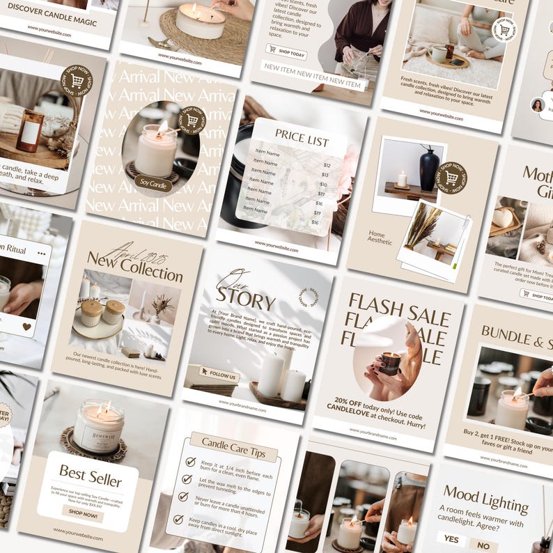 60 Candle Instagram Post Template | Social Media Bundle Candle ...