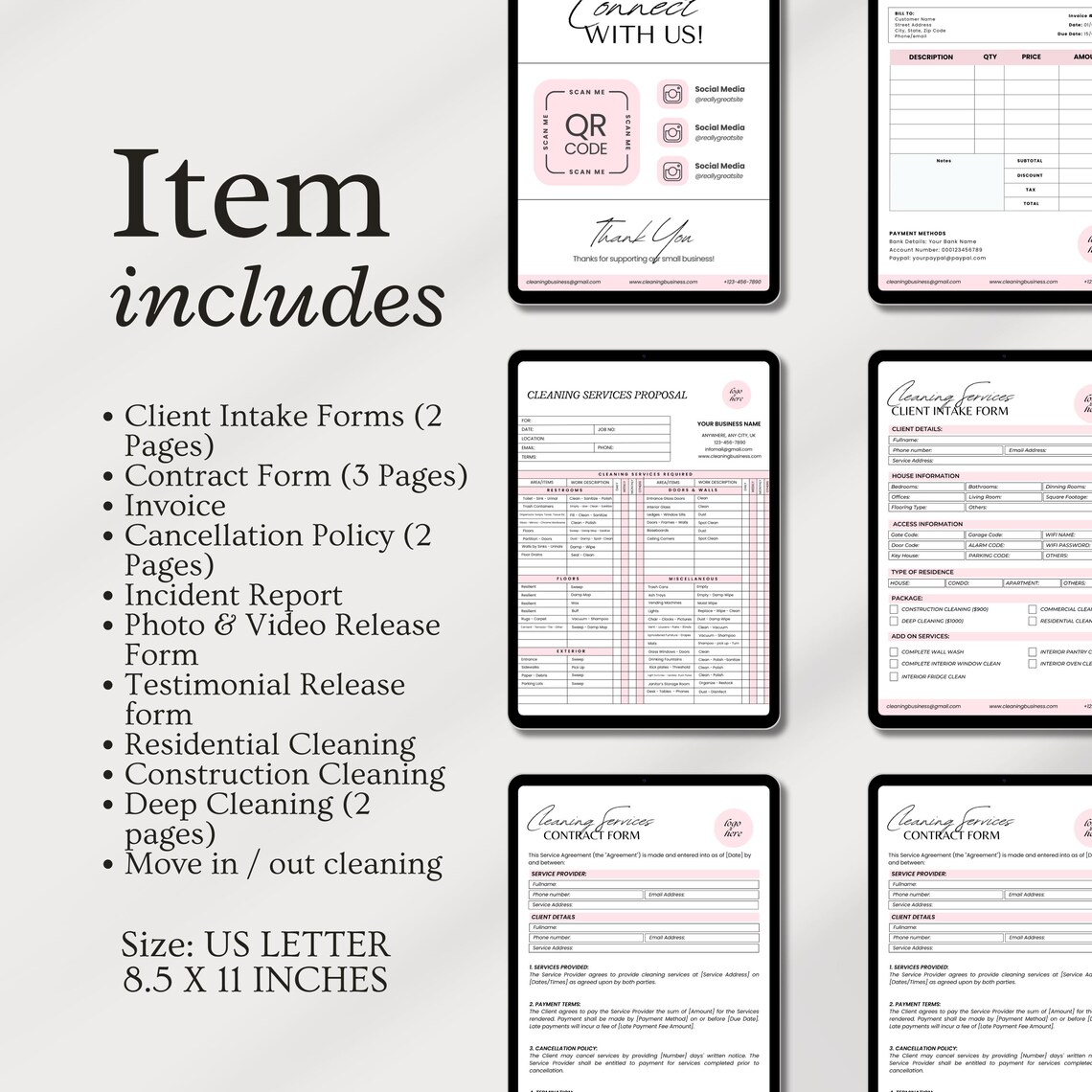 Cleaning Business Forms Bundle, Editable Cleaning Contract, Cleaning ...