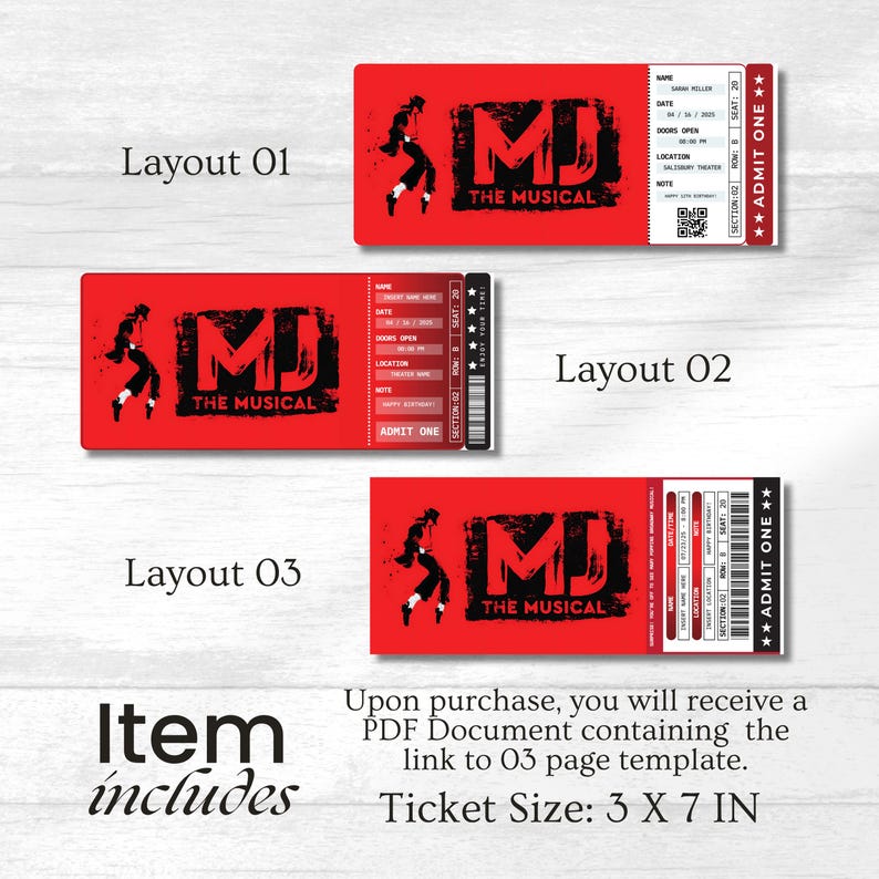 Printable MJ the Musical Theatre Ticket | Personalized Gift Reveal ...