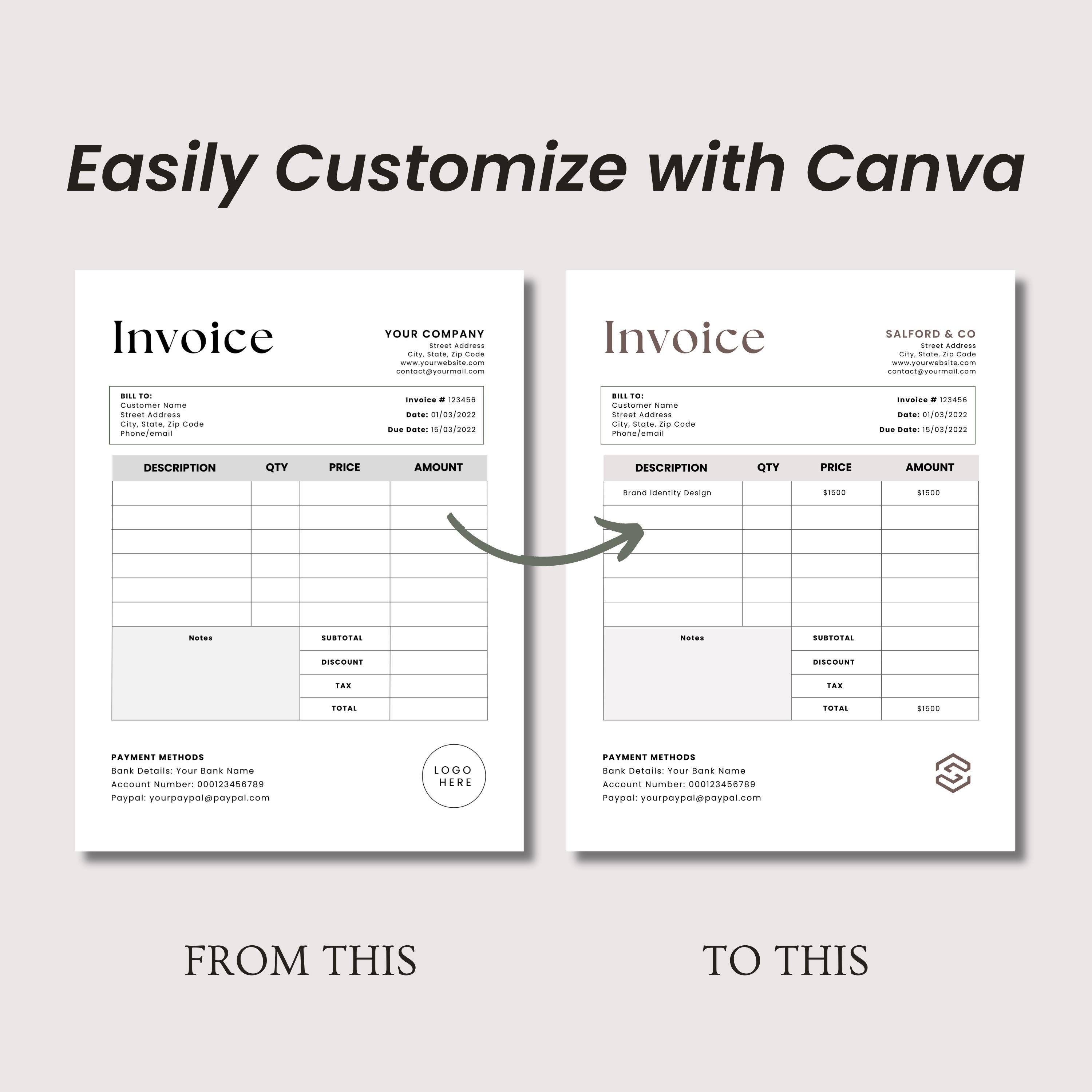 Small Business Invoice Editable, Minimalist Invoice Template Word ...
