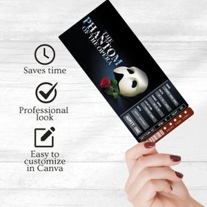 Printable PHANTOM of the OPERA Broadway Surprise Ticket. Editable Musical Theatre Faux Event ...