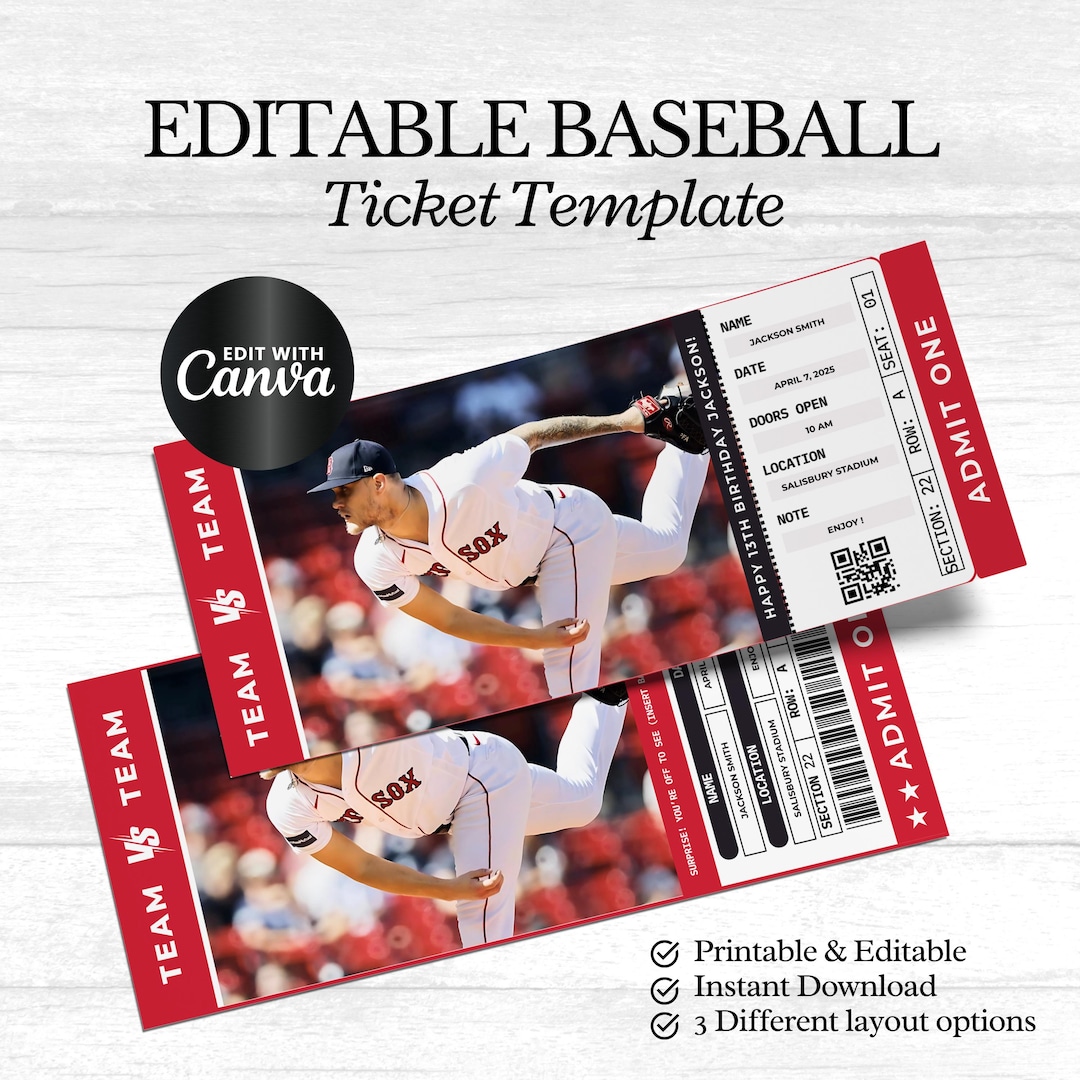Editable Baseball Ticket Template, Custom Fake Baseball Ticket Template ...