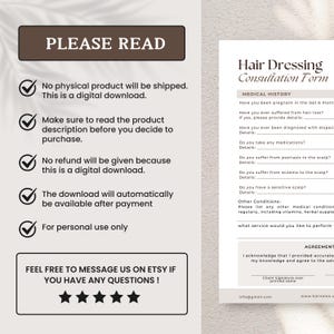 Hairdressing Client Intake Forms Bundle, Editable Hairstyling Informed ...