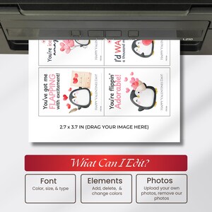 Editable/printable Penguin Valentine's Day Cards, Valentine's Gift Tags ...